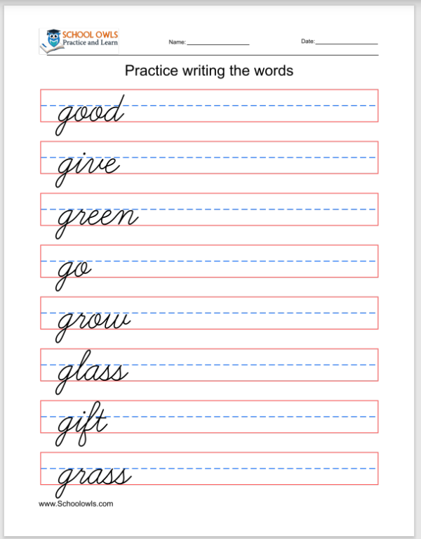 Cursive Words - SchoolOwls
